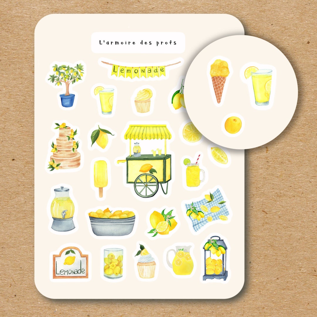 LEMONADE STAND Theme Sticker Sheet / Summer Stickers / Fruit Stickers ...