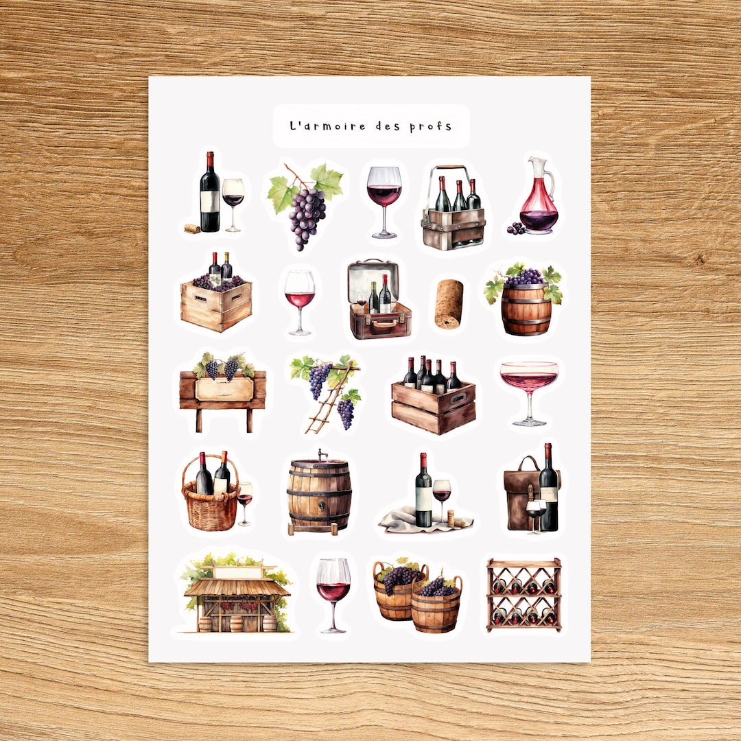 RED WINE Bottle Stickers, Wine Glass Wine Bottle Stickers for Journals ...