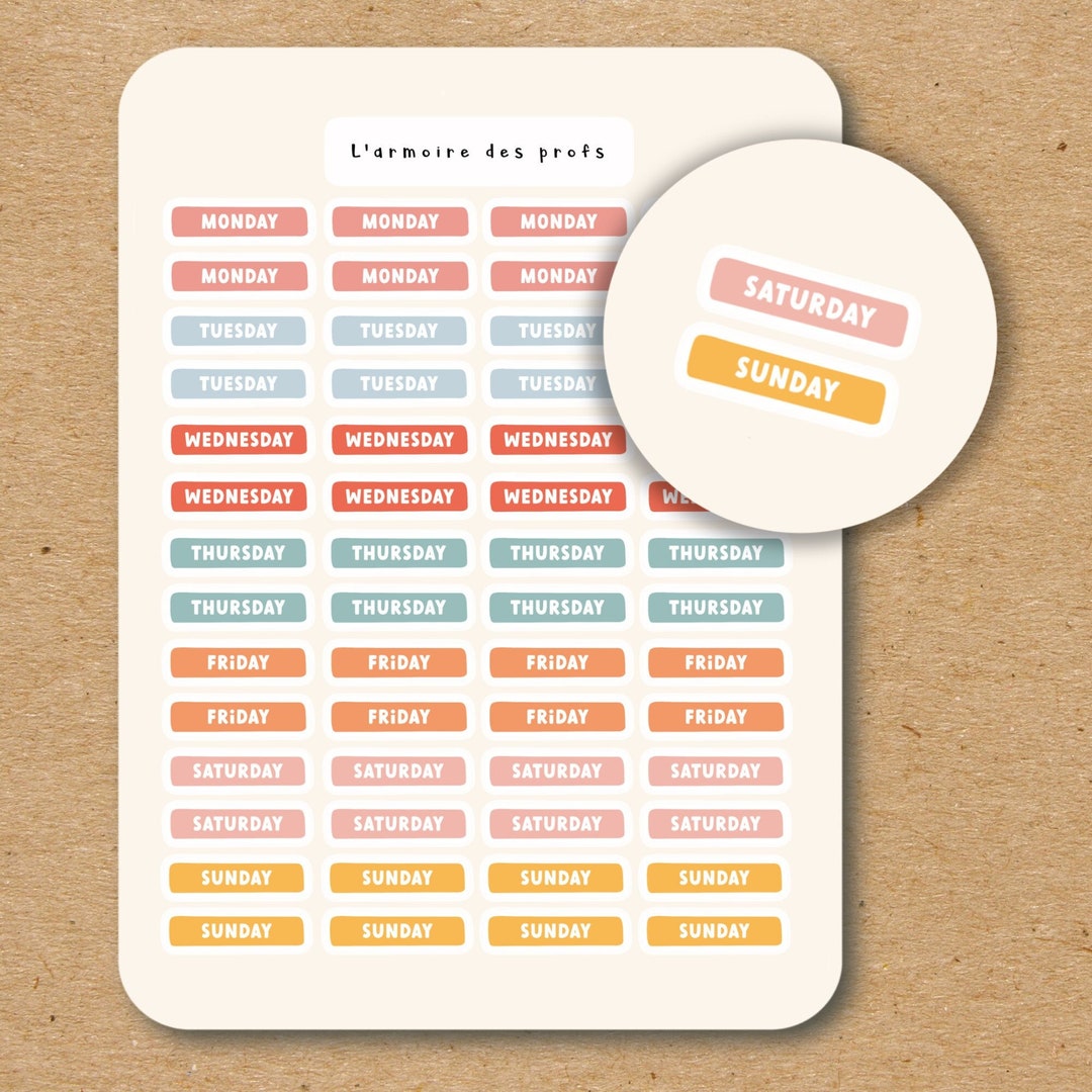 Days of the Week Script / Script Stickers / Script Stickers - Etsy