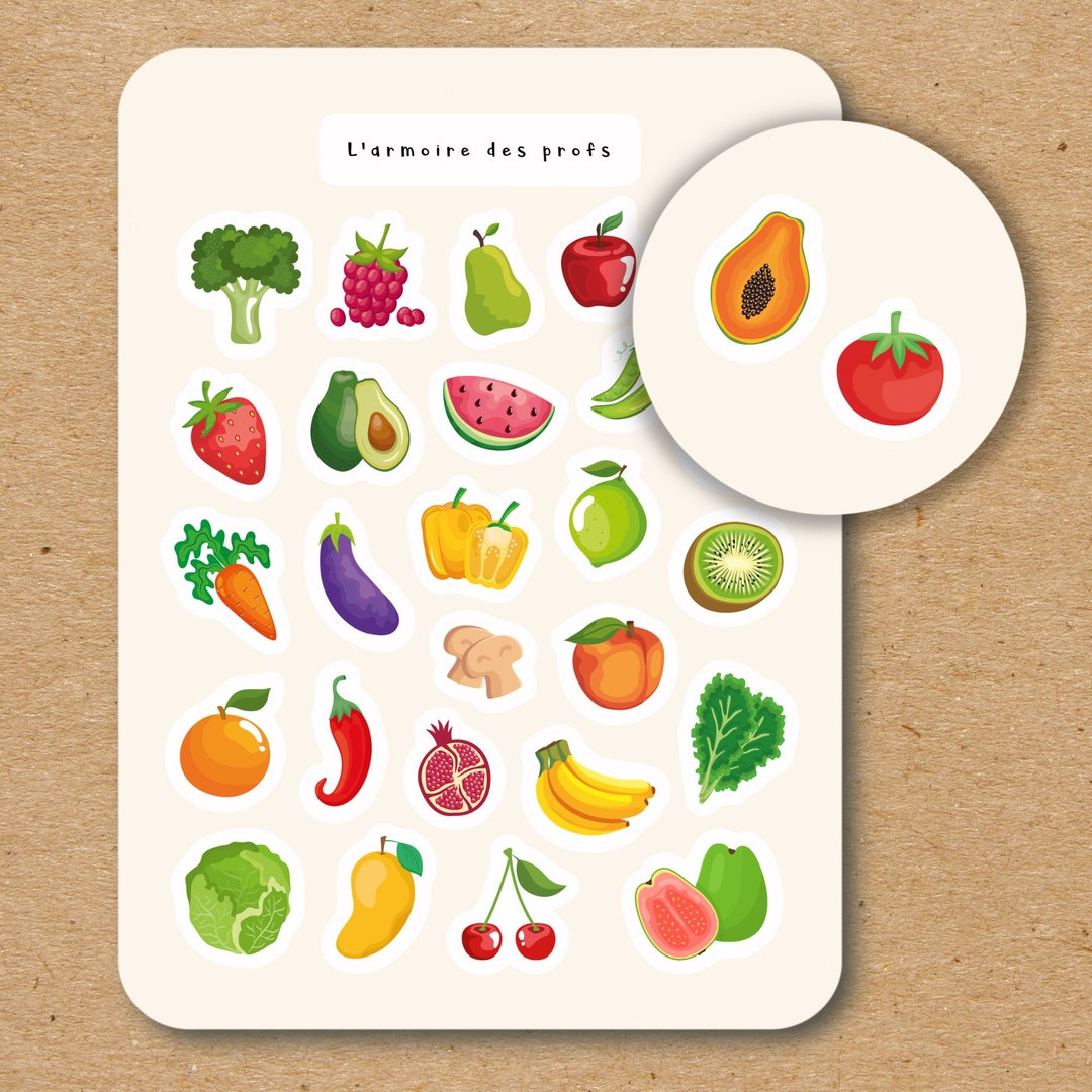 FRUIT & VEGETABLE Theme Sticker Sheet / Fruit and Veggie Sticker Sheet ...