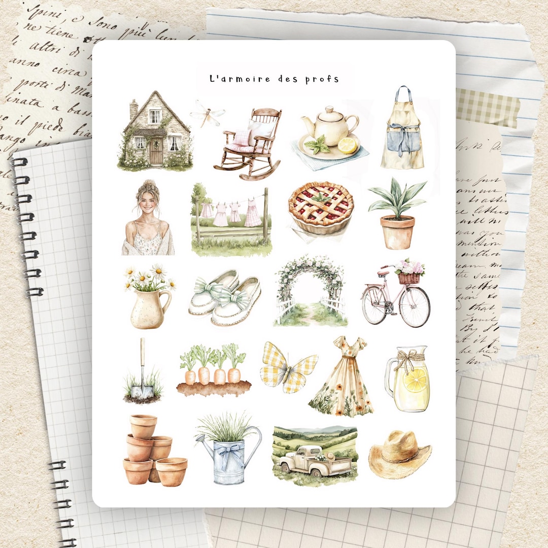Cozy Farmhouse Spring Sticker Sheet, Garden Planner Stickers, Country ...