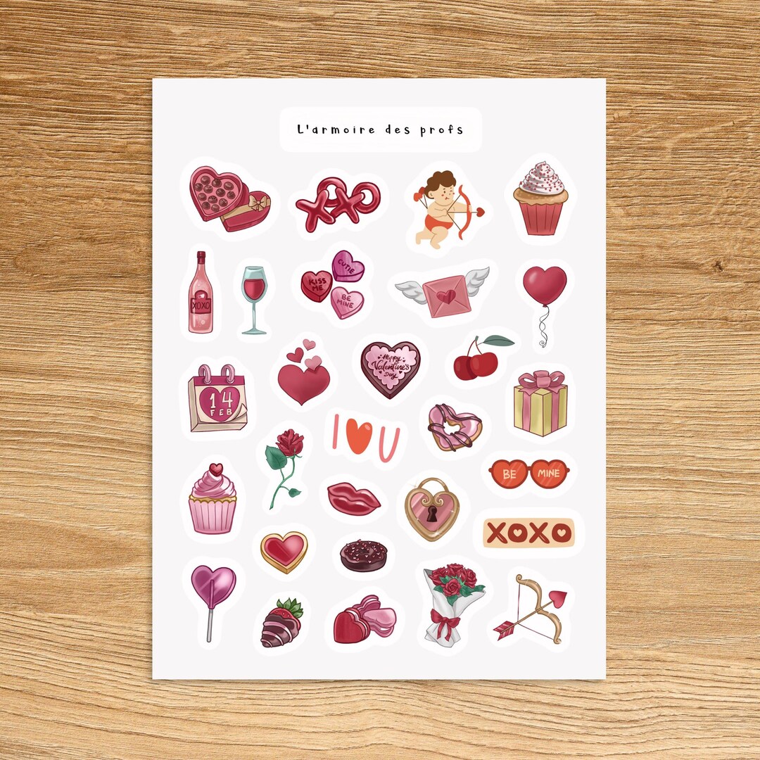 VALENTINE'S DAY Theme Sticker Sheet / Heart Planner Stickers / Holiday ...