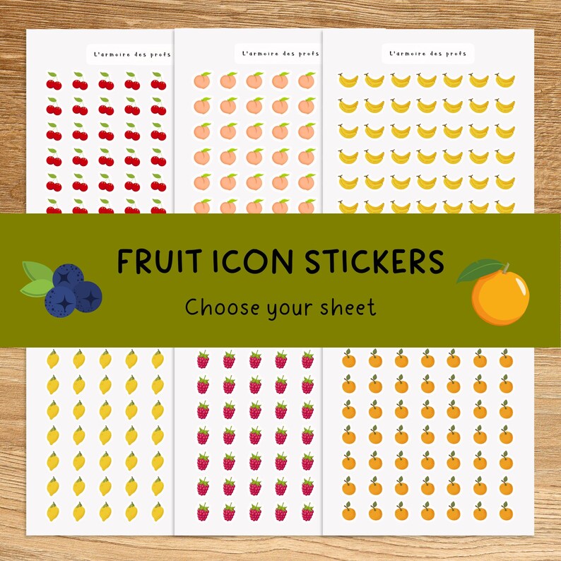 Fruit Icon Stickers for Planners, Food Stickers for Meal Planning ...