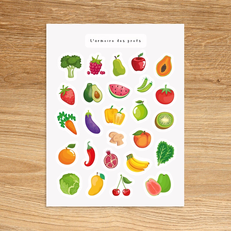 FRUIT & VEGETABLE Theme Sticker Sheet, Fruit and Veggie Sticker Sheet ...