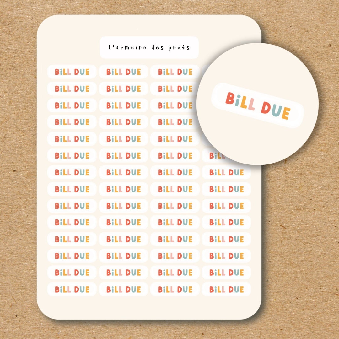 BILL DUE Text Stickers / Script Sticker Sheet / Custom Text Stickers - Etsy