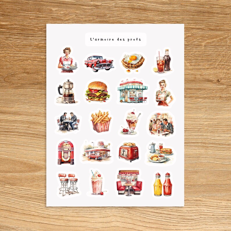 AMERICAN DINER Retro Stickers for Planner Journal Notebook, Vintage ...