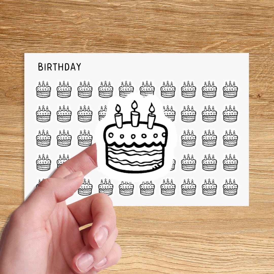 BIRTHDAY CAKE Mini Icon Stickers / Minimal Functional Planner Stickers ...