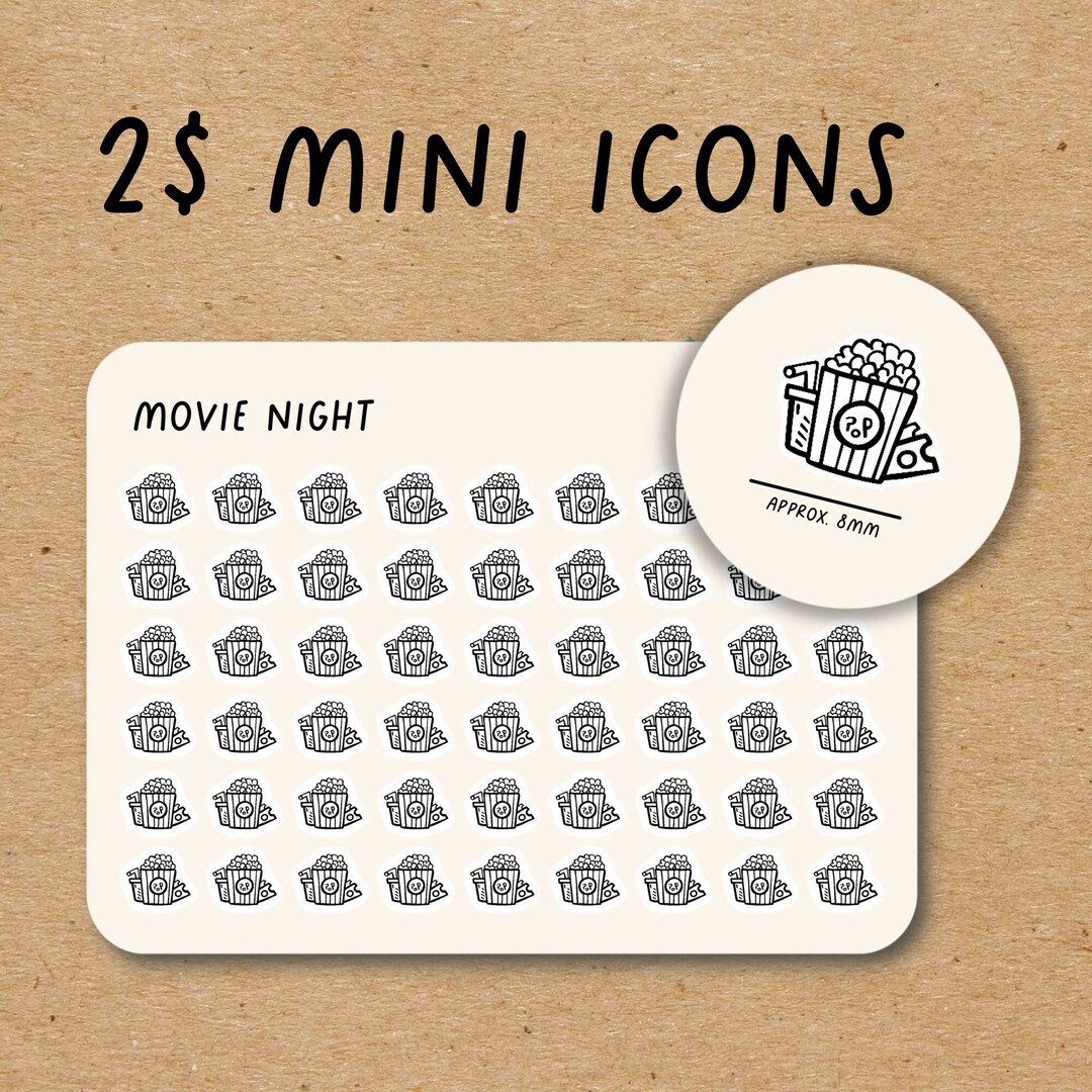 CINEMA Mini Icon Stickers / Movie Night Minimal Functional Planner ...