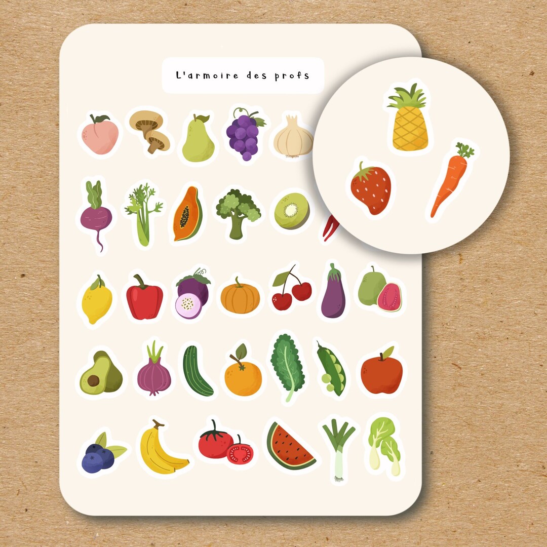 FRUIT & VEGETABLE Stickers / Fruit and Veggie Sticker Sheet - Etsy