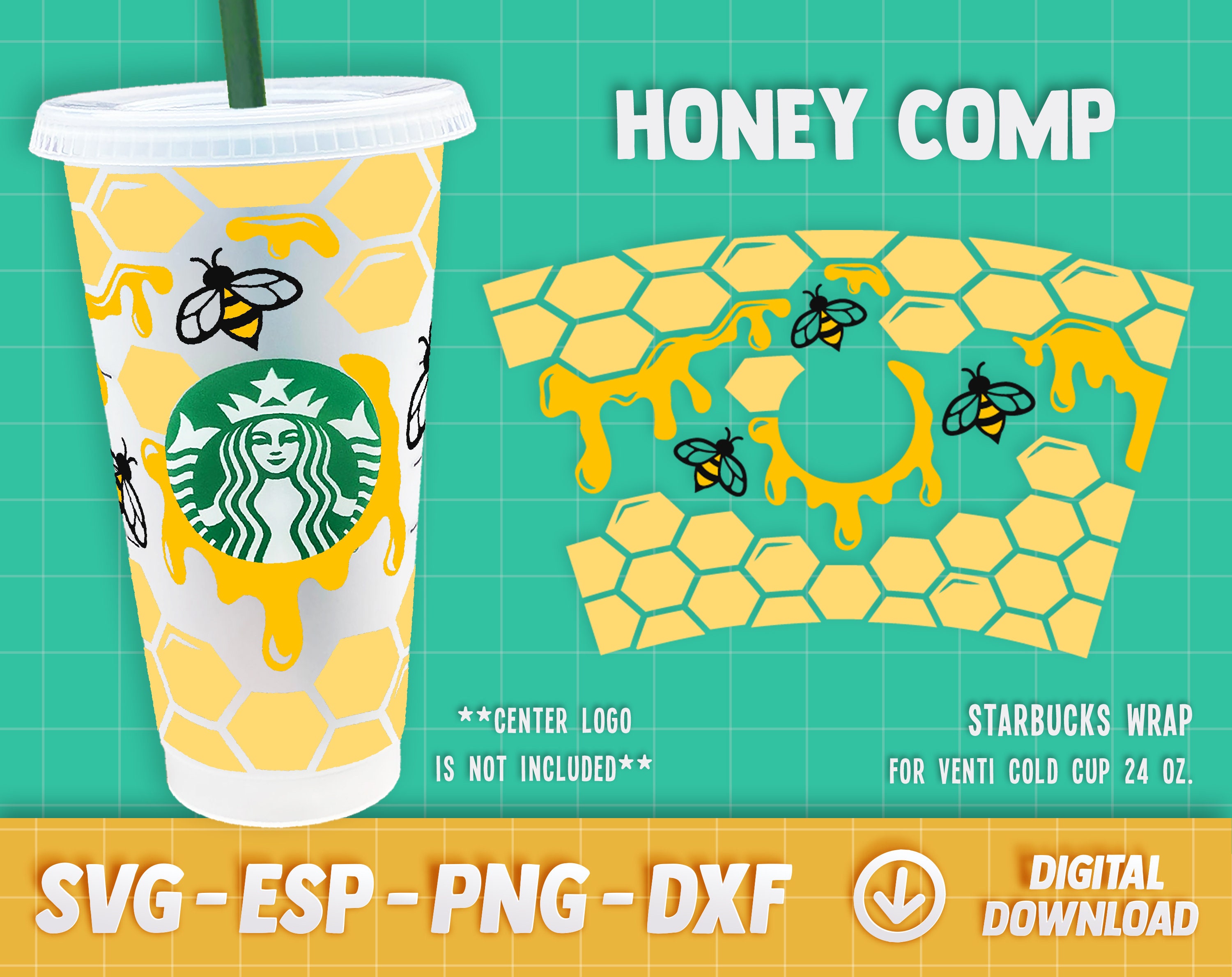 Honey bees dripping starbucks svg Bee starbucks svg,dxf,png Digital ...