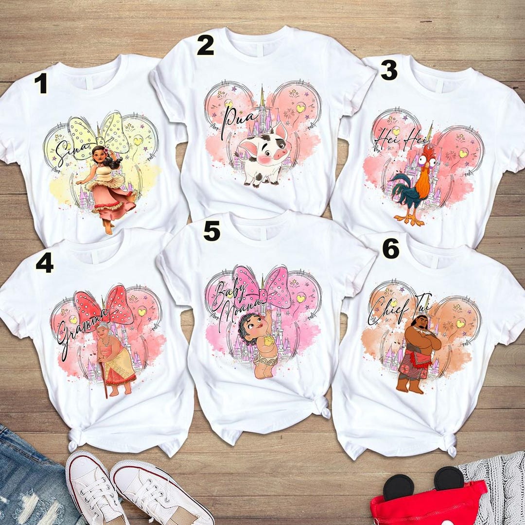 Princess Moana Characters Matching Shirts, Disneyland Maui Hei Hei Pua ...