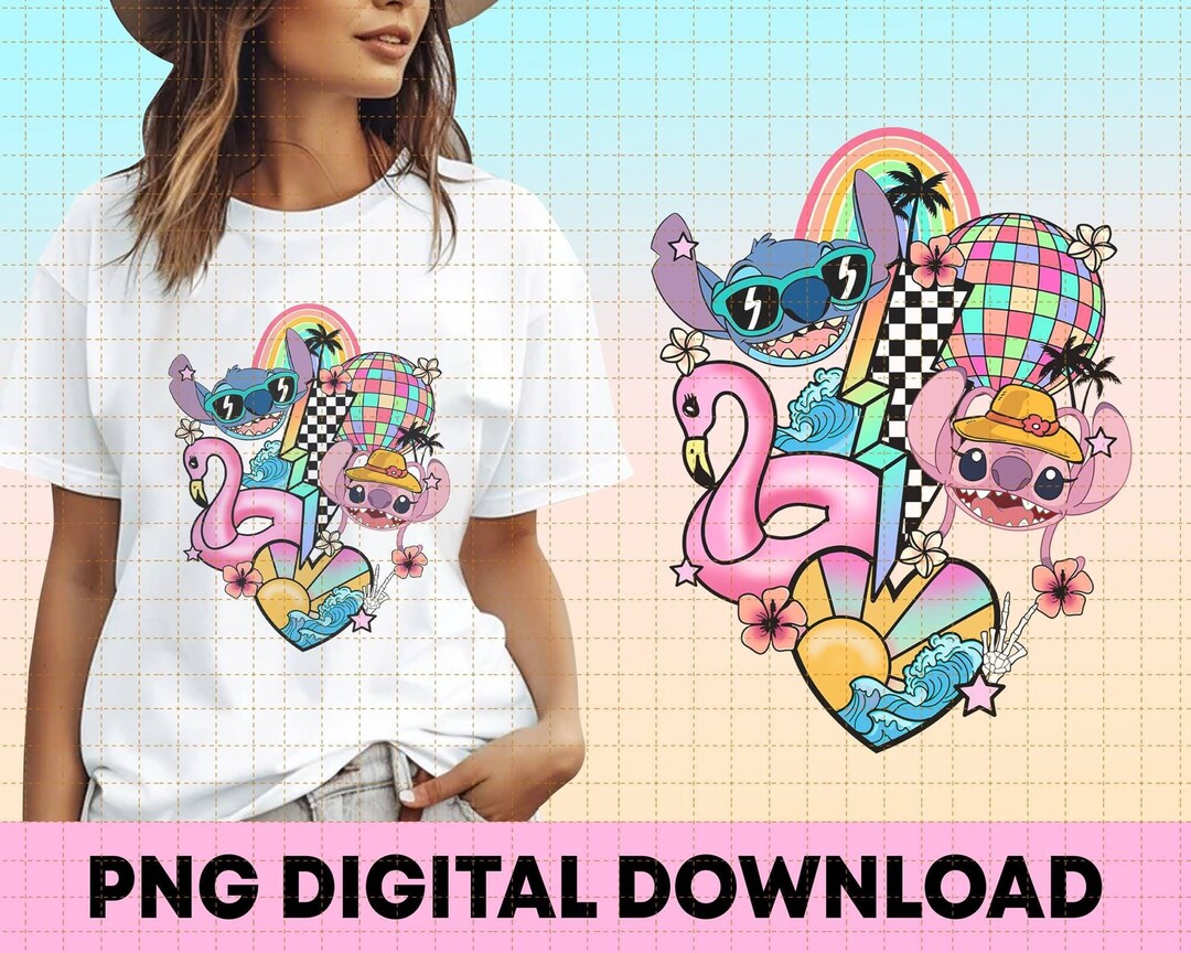 Retro Summer Stitch and Angel PNG, Summer Vibes PNG, Magic Kingdom ...