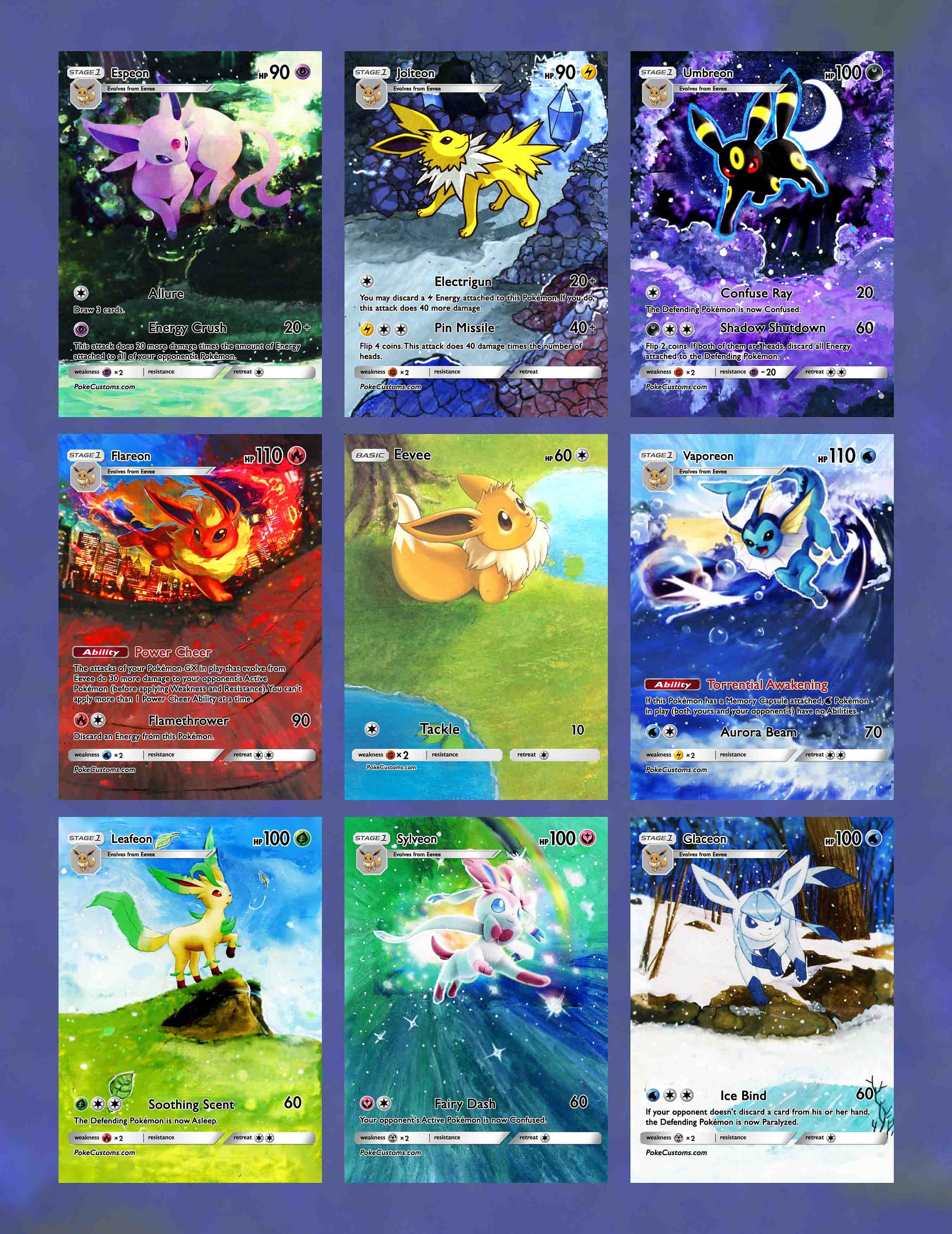 Complete Eeveelution Set 9 Cards Custom Pokemon Card | Etsy
