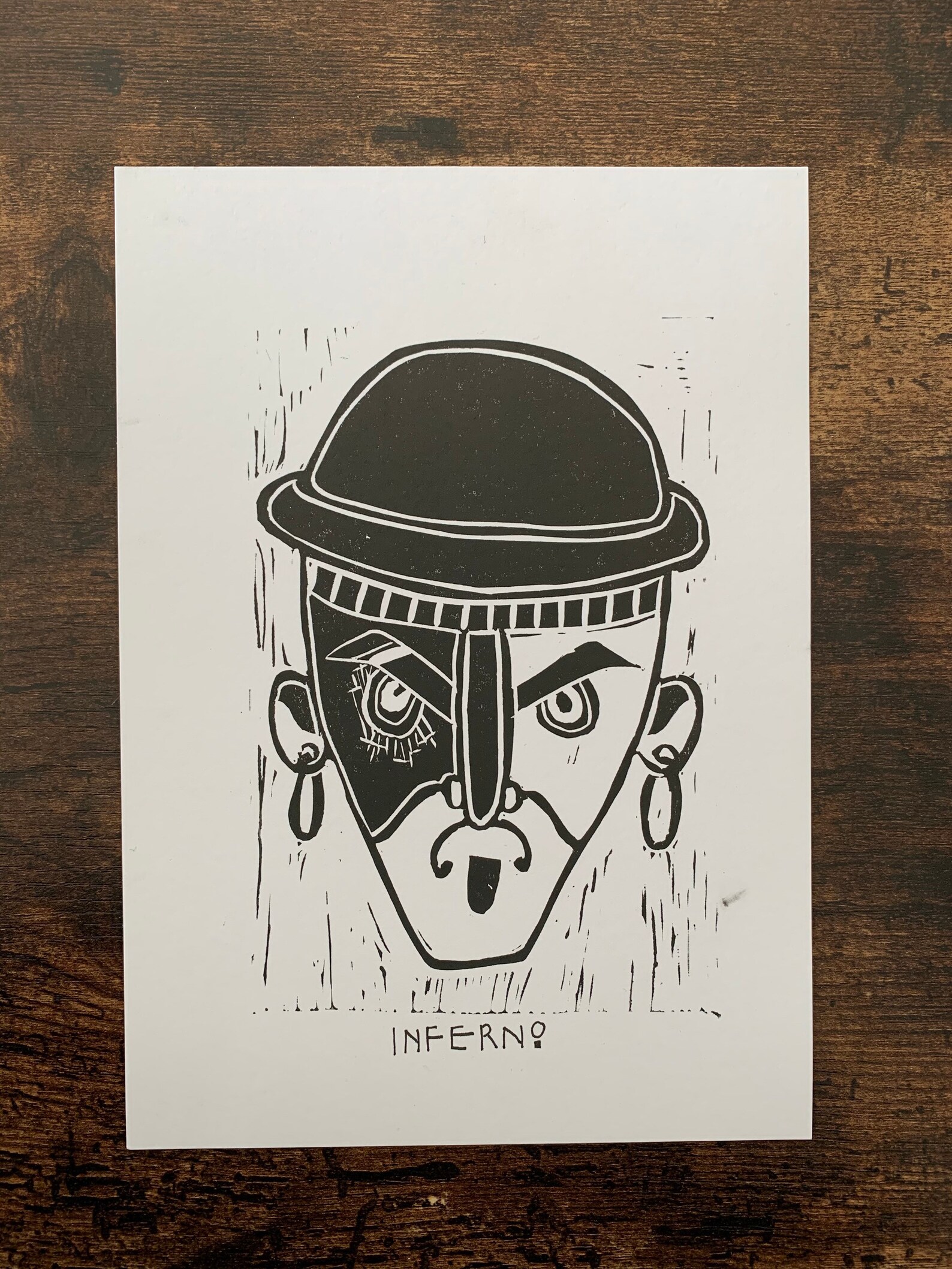 BALI FACES- Original Linocut Print, Bali Inspired, Funky Face, Abstract ...