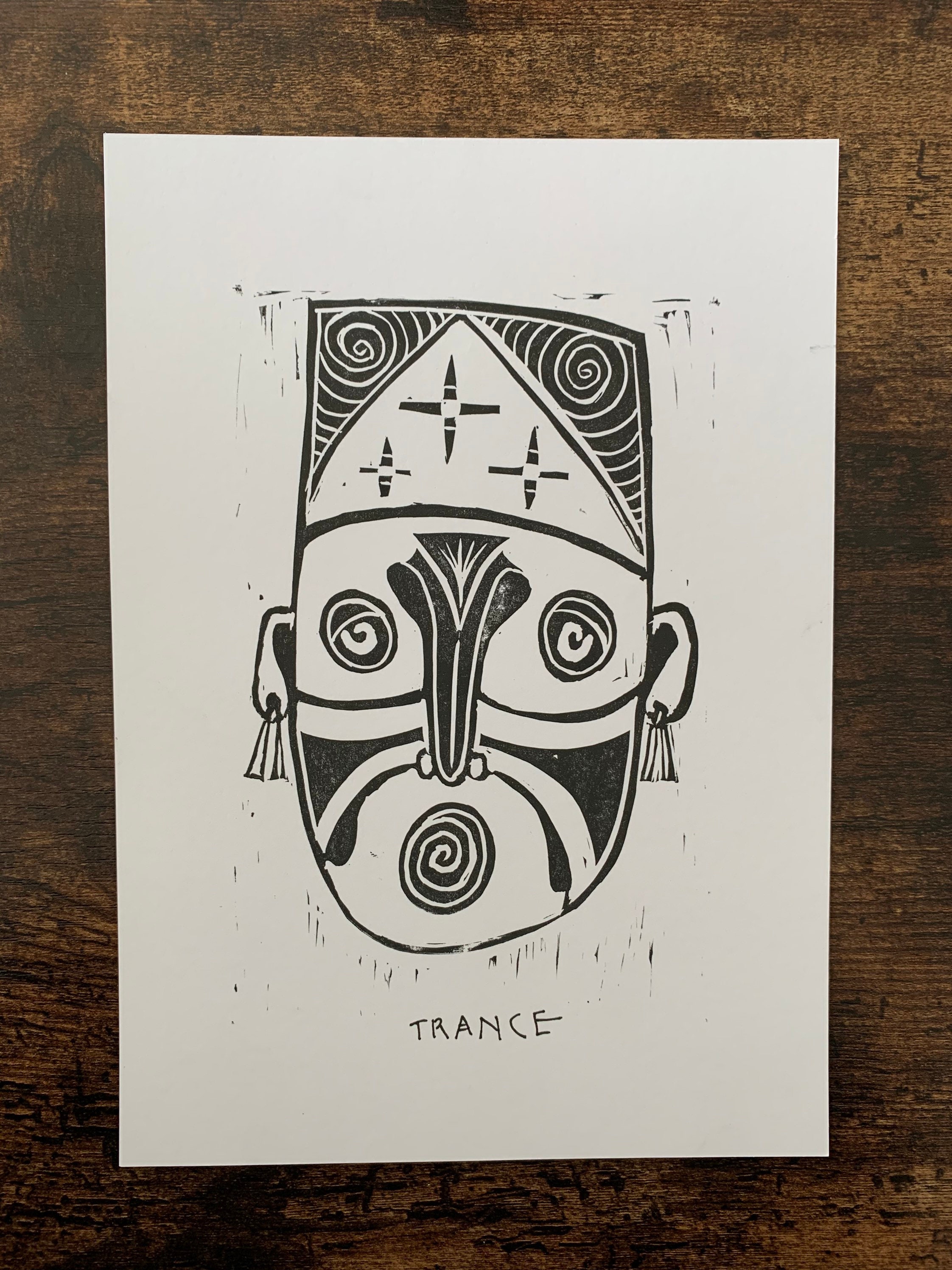BALI FACES- Original Linocut Print, Bali Inspired, Funky Face, Abstract ...