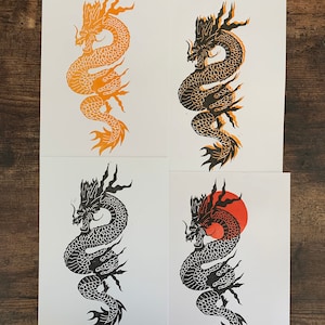 AQUA A5- Original Linocut Print, Dragon Print, Lino Print, A5 Print ...