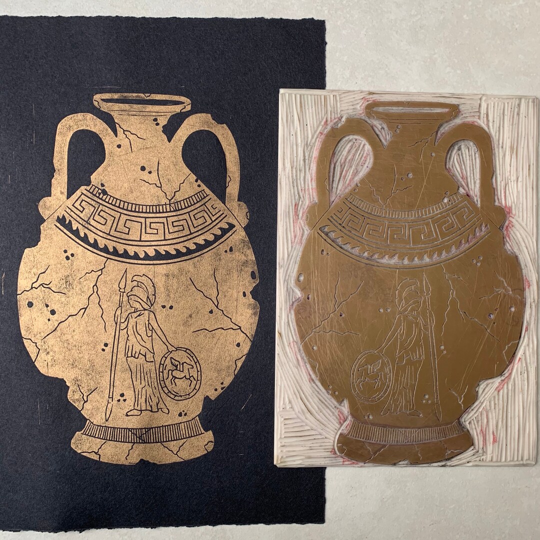 ATHENA A4 - Original Linocut Print, Greek Mythology, Greek Vase ...