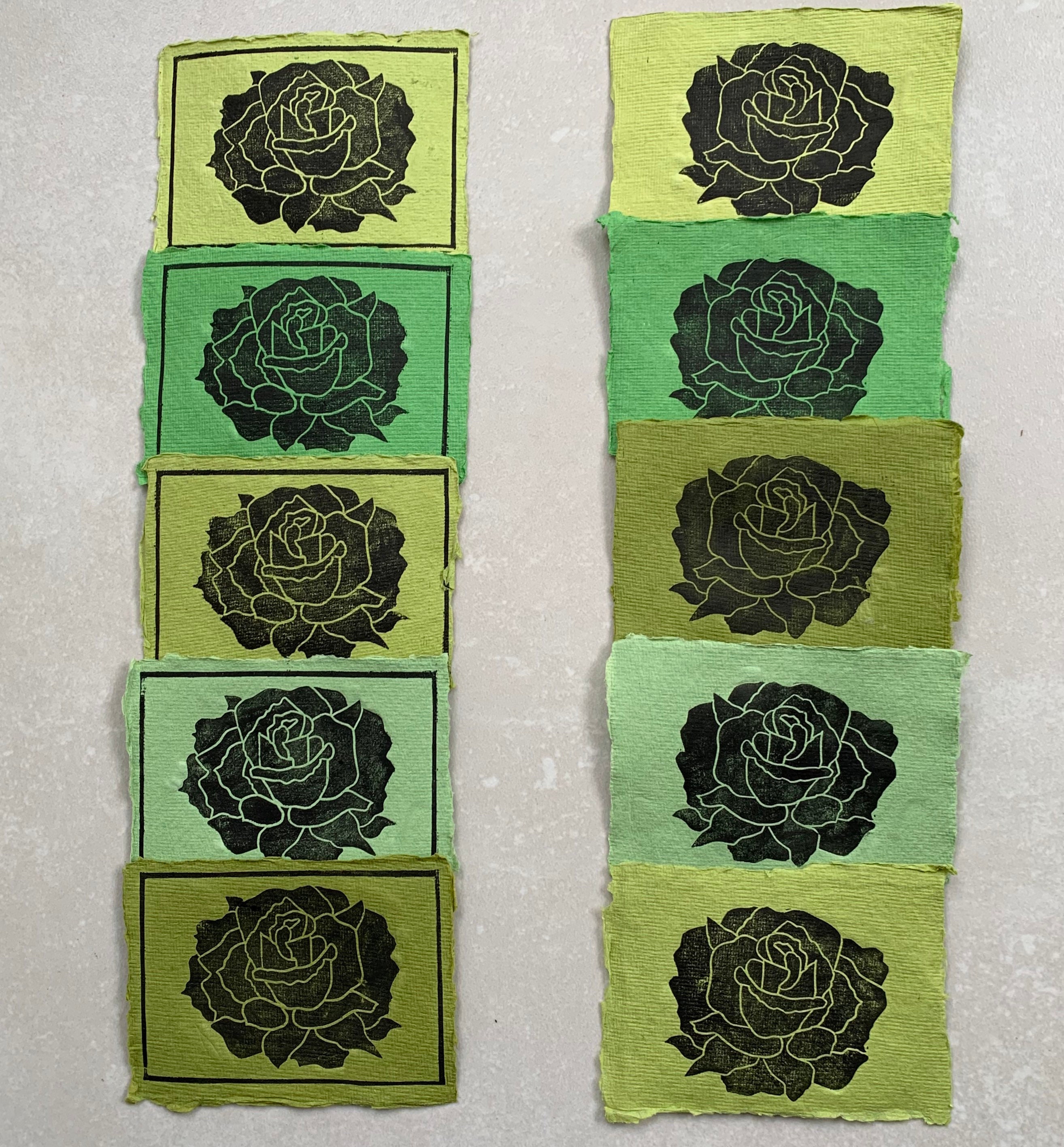 MINI ROSE A7 - Original Linocut Print, Botanical Illustration, Lino ...