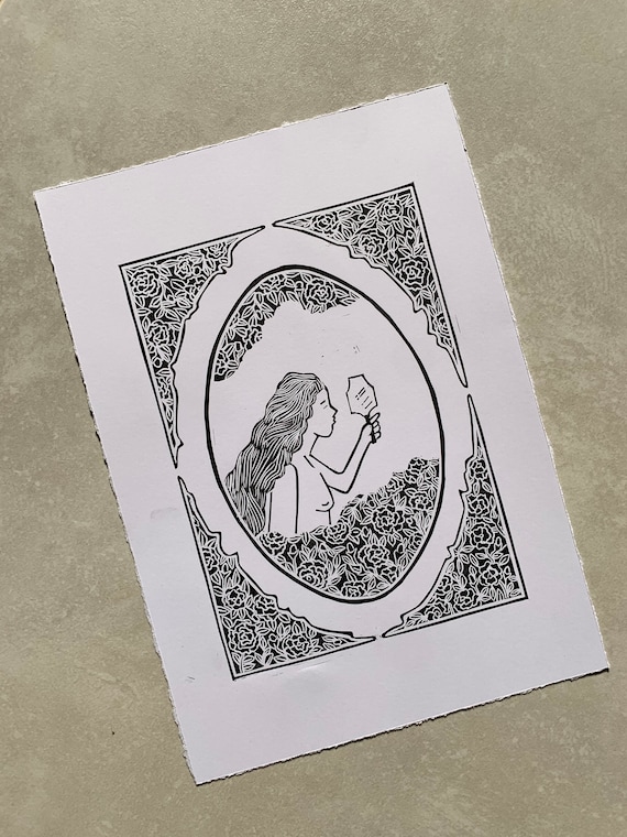 MIRROR MIRROR A4 Original Linocut Print Botanical | Etsy