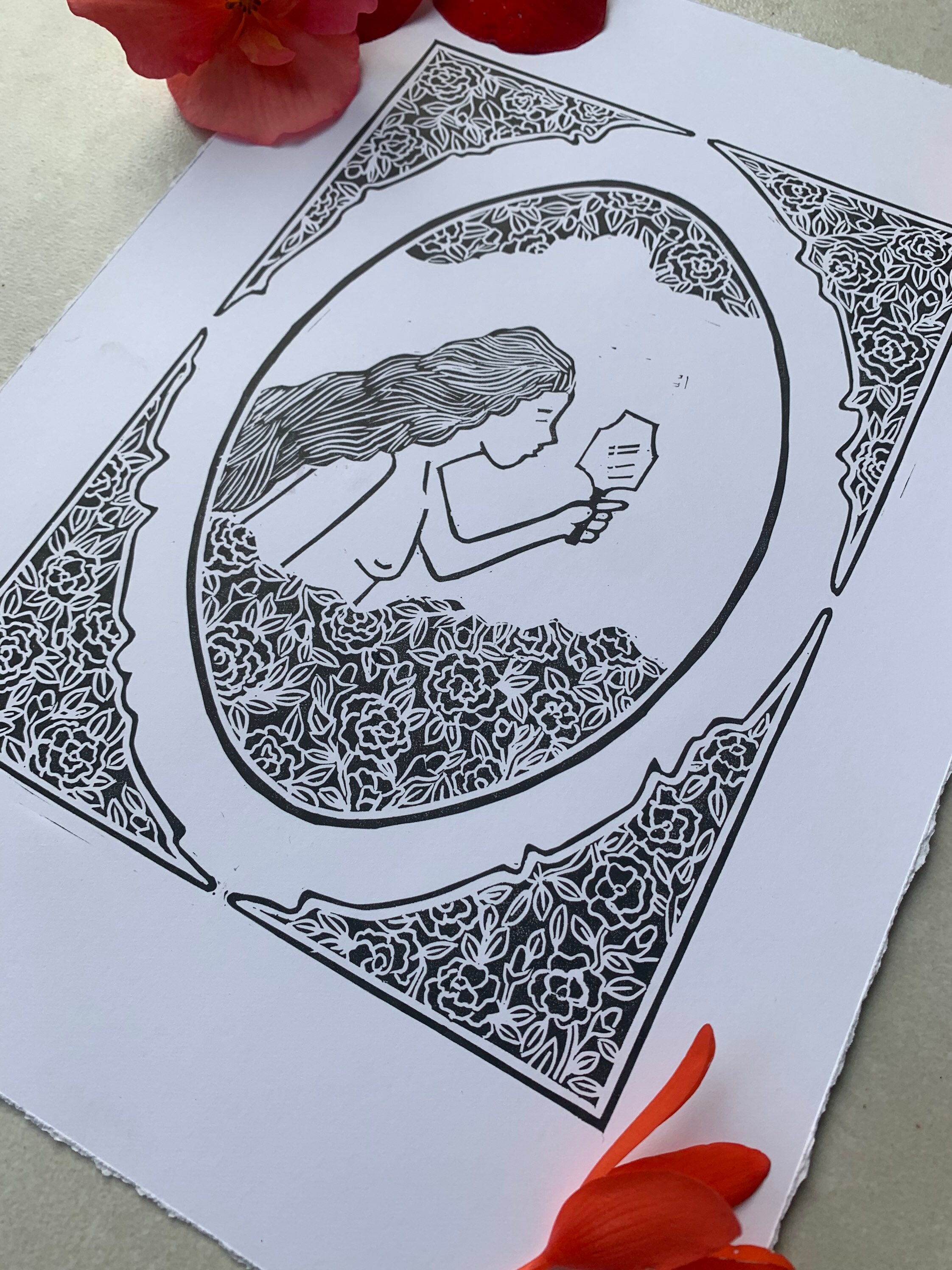 MIRROR MIRROR A4 Original Linocut Print Botanical - Etsy