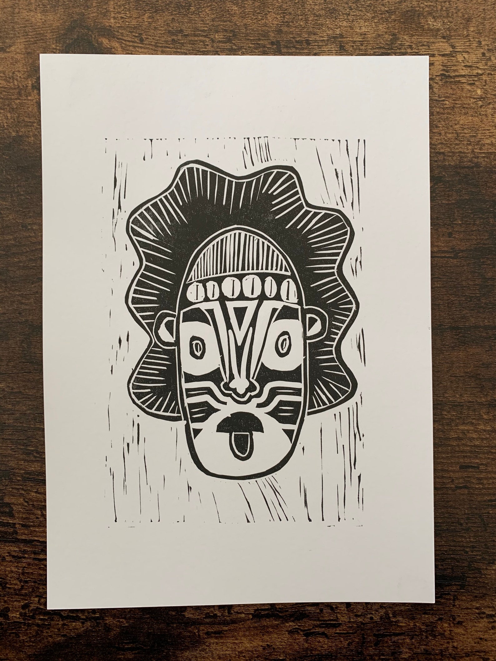 BALI FACES- Original Linocut Print, Bali Inspired, Funky Face, Abstract ...