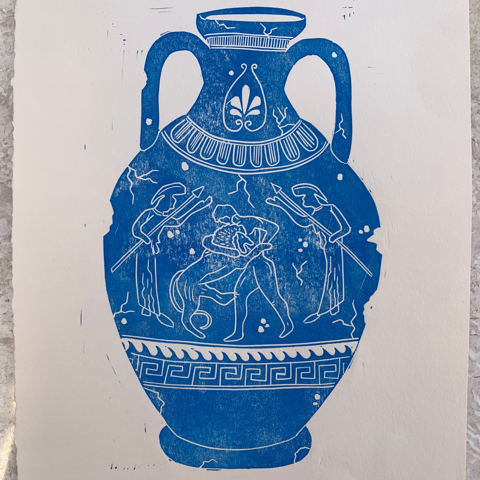ATHENA + HERCULES - Original Linocut Print, Greek Mythology, Greek Vase ...