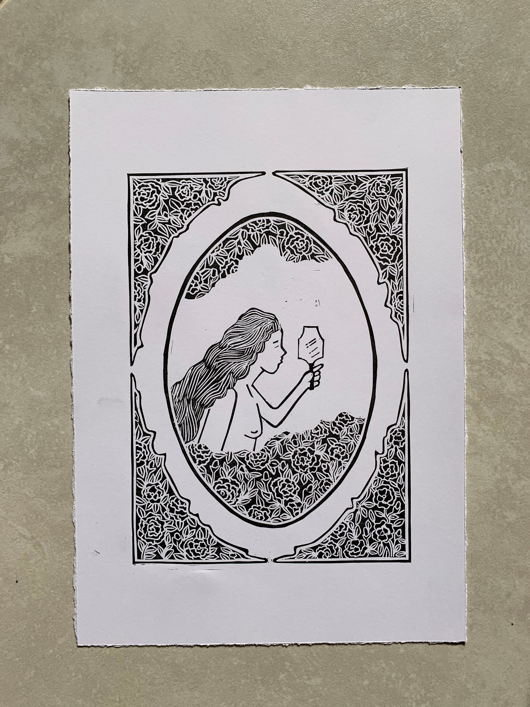 MIRROR MIRROR A4 Original Linocut Print Botanical | Etsy