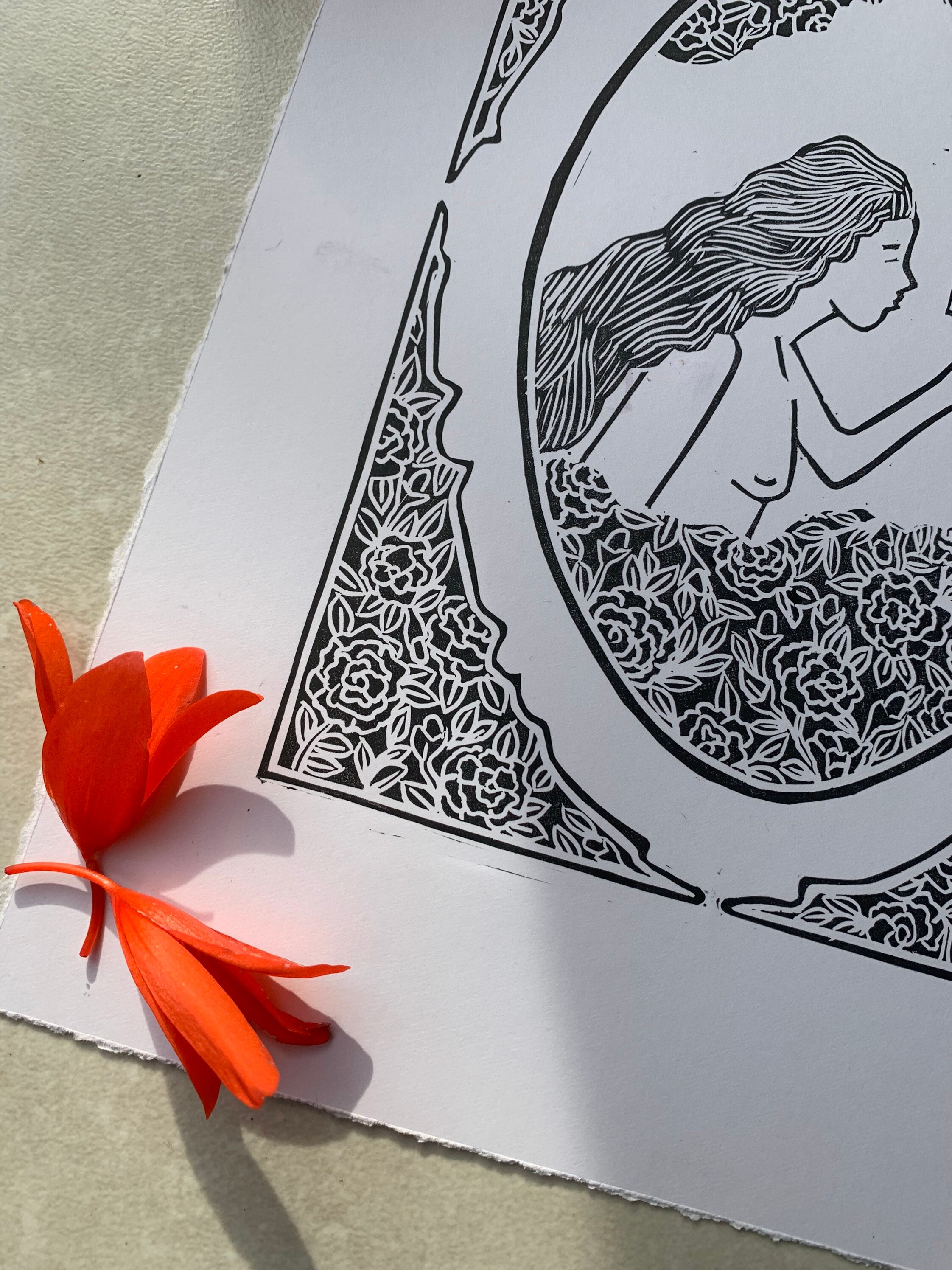 MIRROR MIRROR A4 Original Linocut Print Botanical | Etsy