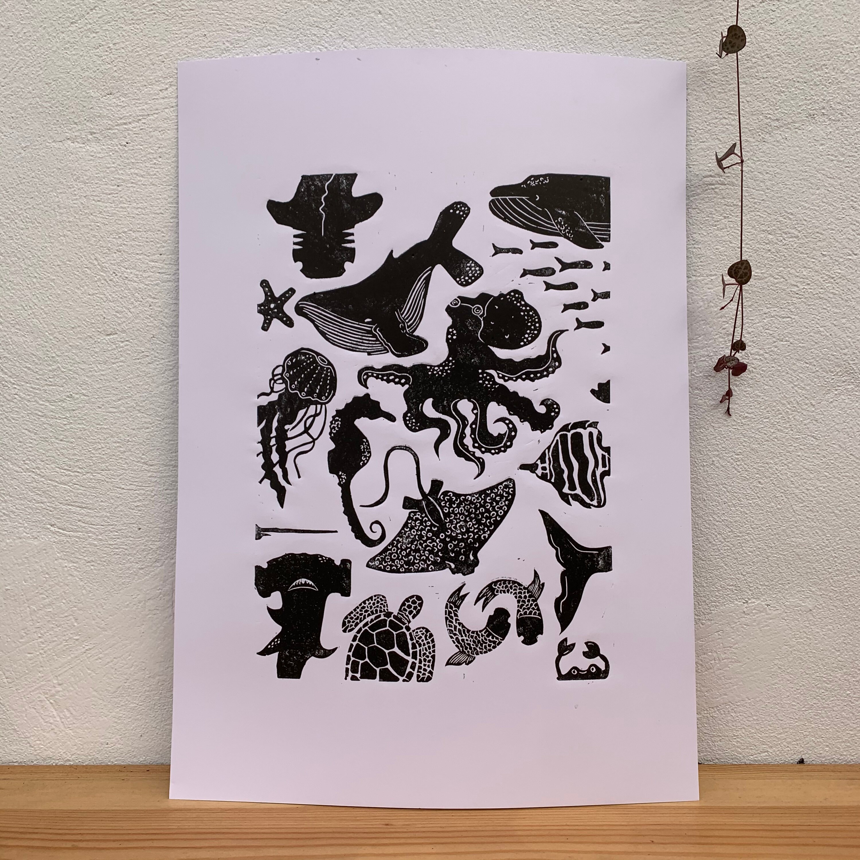 P. SHERMAN A3- Original Linocut Print, Lino Print, Underwater Sea ...