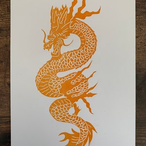 AQUA A5- Original Linocut Print, Dragon Print, Lino Print, A5 Print ...