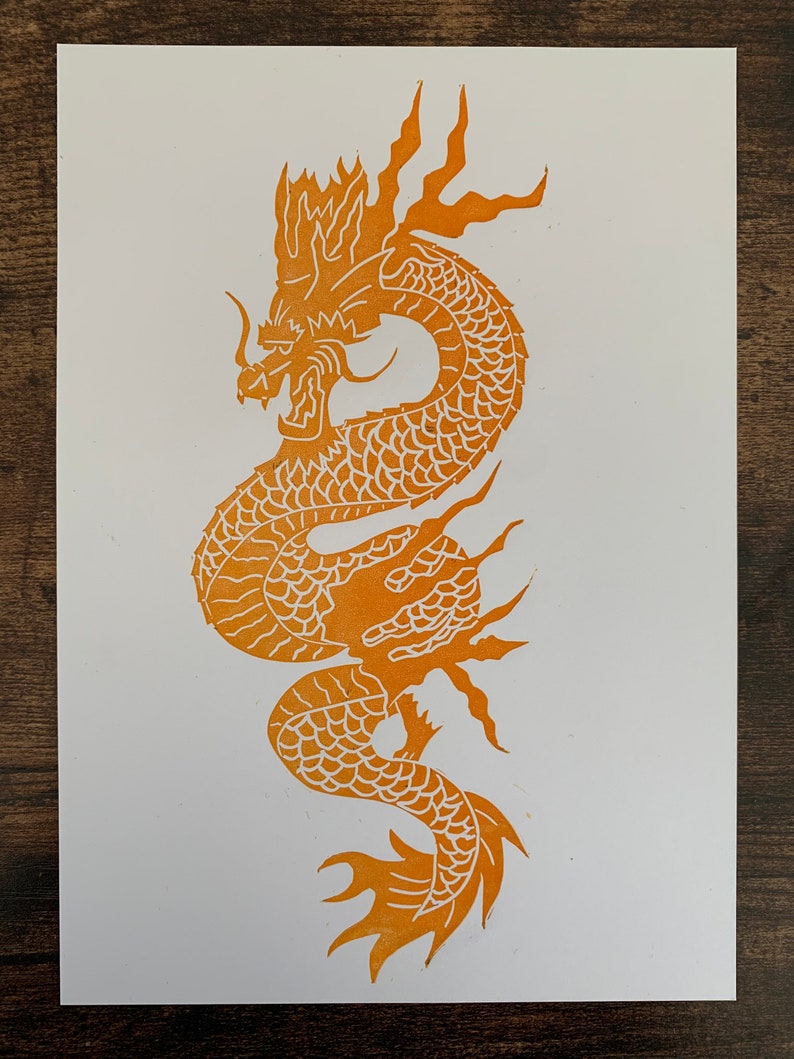 AQUA A5- Original Linocut Print, Dragon Print, Lino Print, A5 Print ...