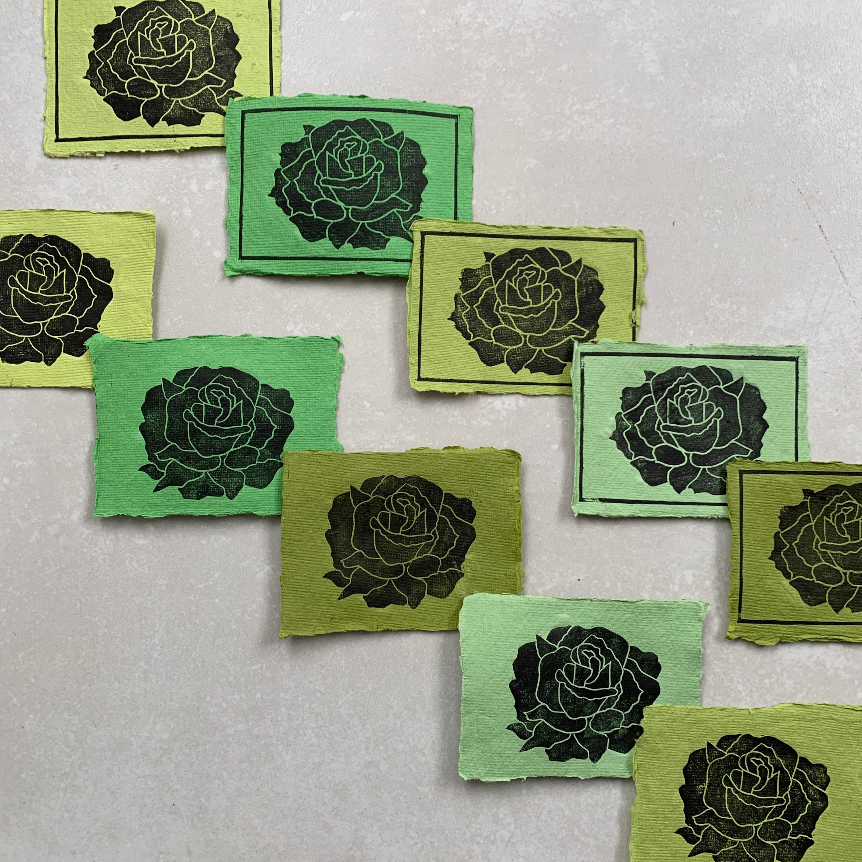 MINI ROSE A7 - Original Linocut Print, Botanical Illustration, Lino ...