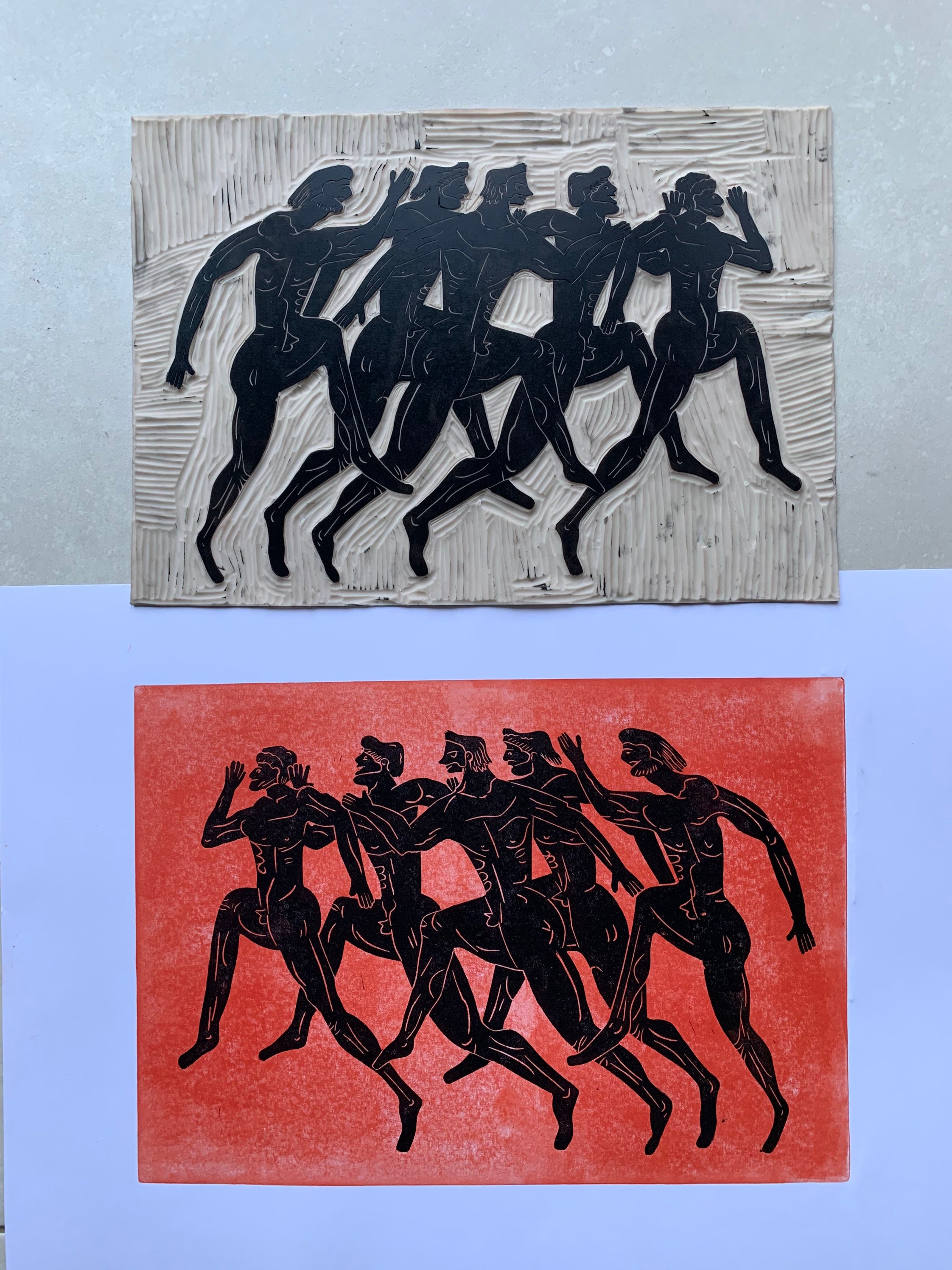 THE FOOTRACE A3- Original Linocut Print, Greek Mythology Print, Ancient ...