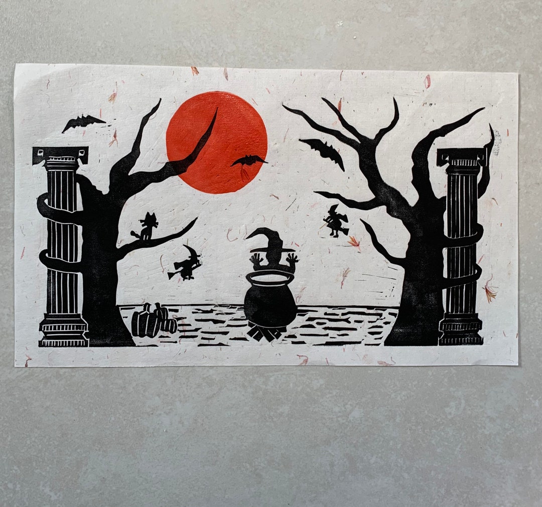 3AM - Original Linocut Print, Halloween Print, Lino Print, A4 Print ...