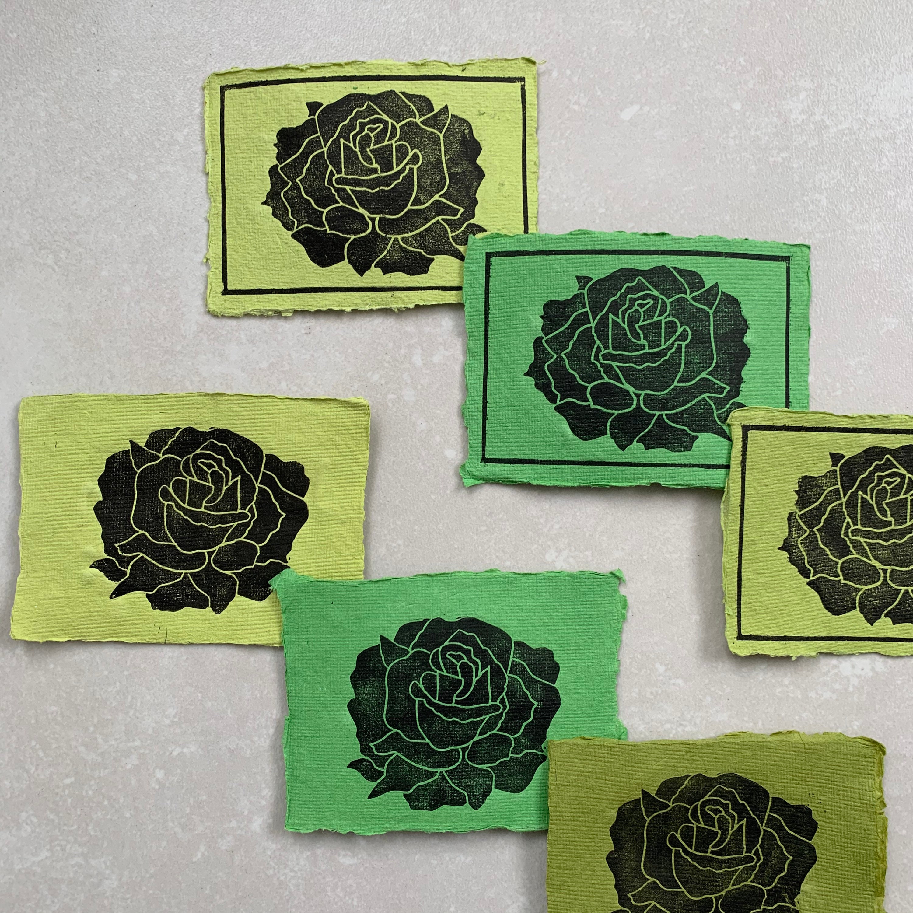 MINI ROSE A7 - Original Linocut Print, Botanical Illustration, Lino ...