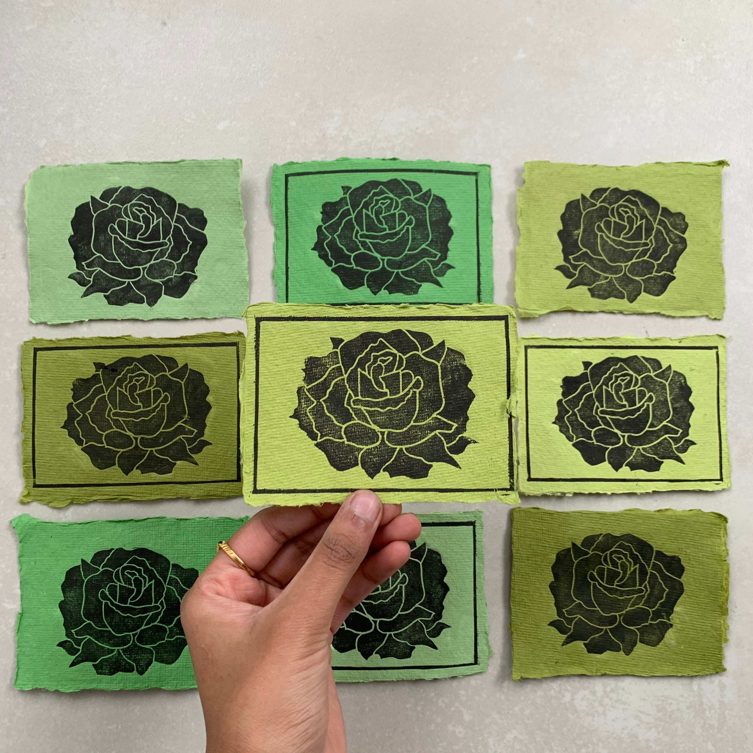 MINI ROSE A7 - Original Linocut Print, Botanical Illustration, Lino ...