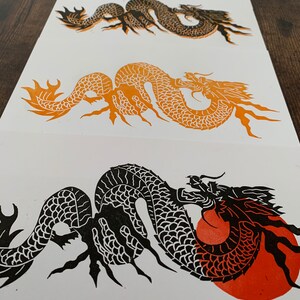 AQUA A5- Original Linocut Print, Dragon Print, Lino Print, A5 Print ...