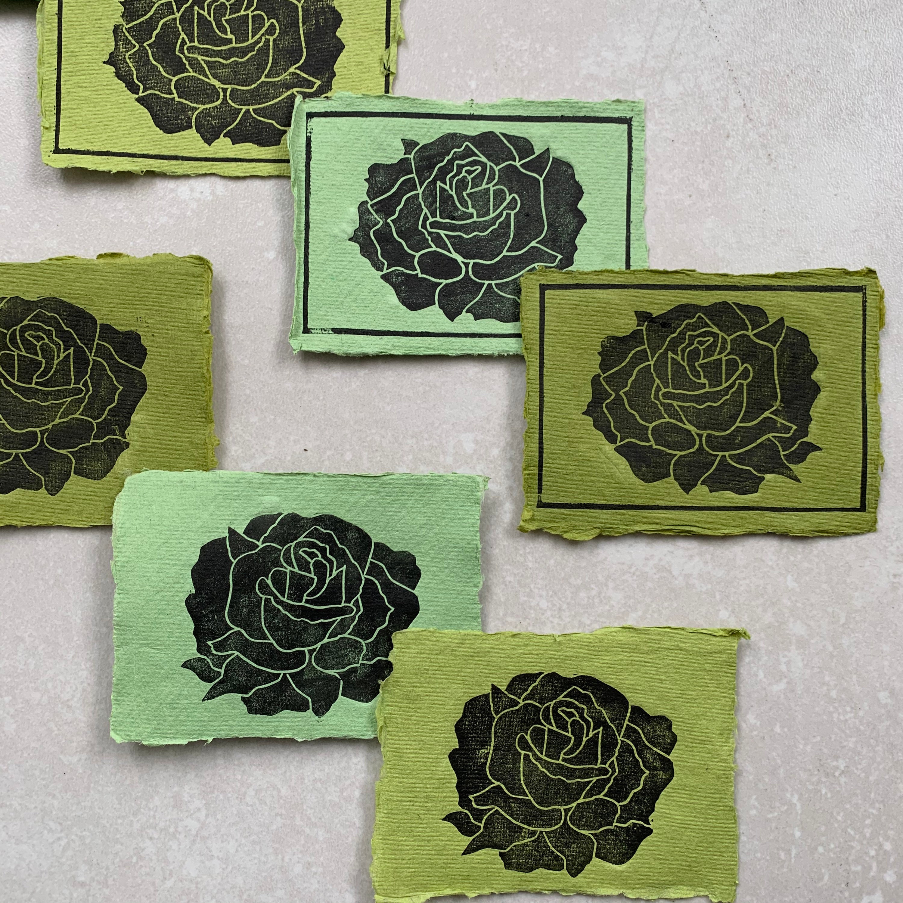 MINI ROSE A7 - Original Linocut Print, Botanical Illustration, Lino ...