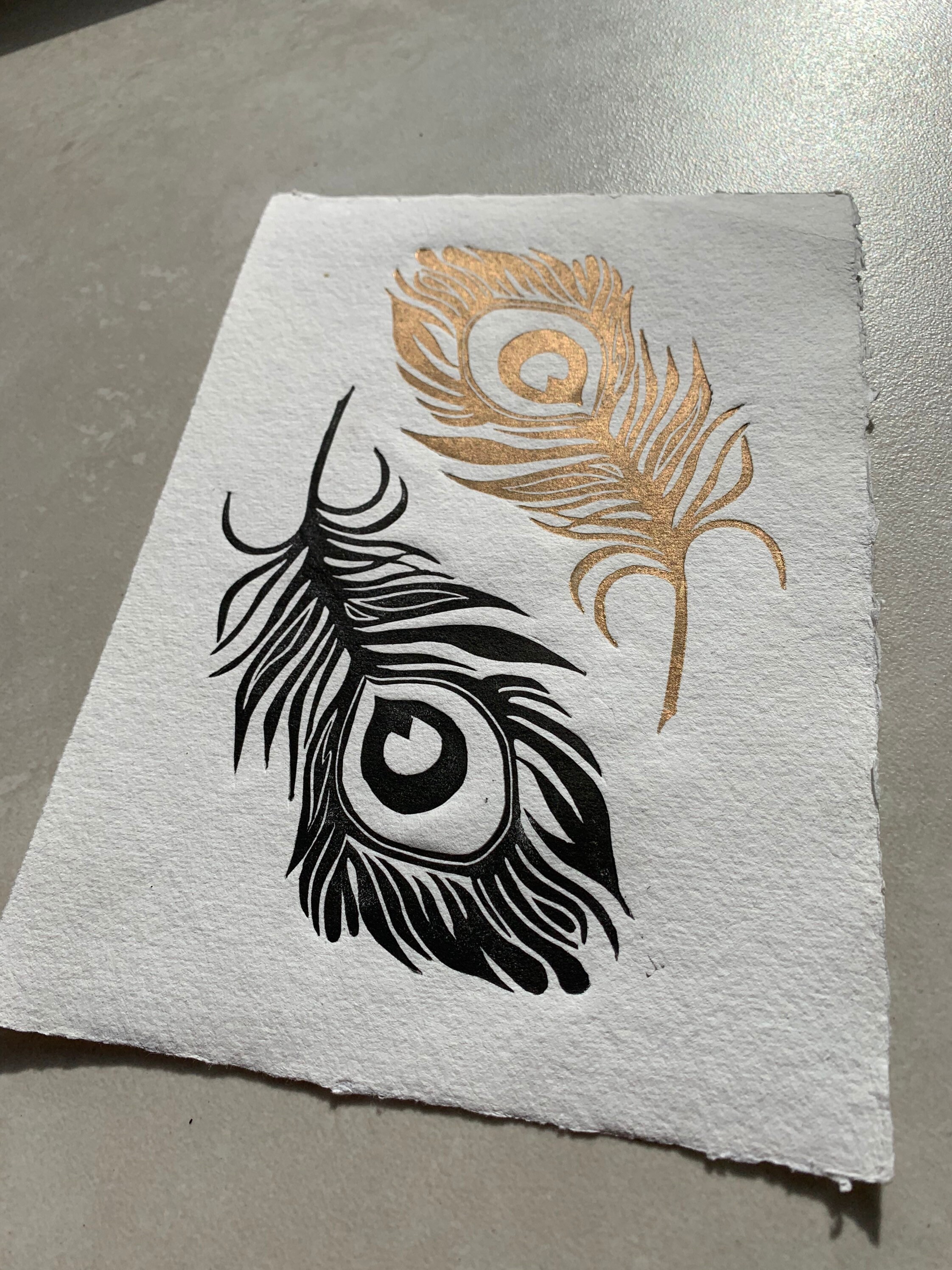 HARMONY A5- Original Linocut Print, Peacock Feather Print, Peacock Art ...