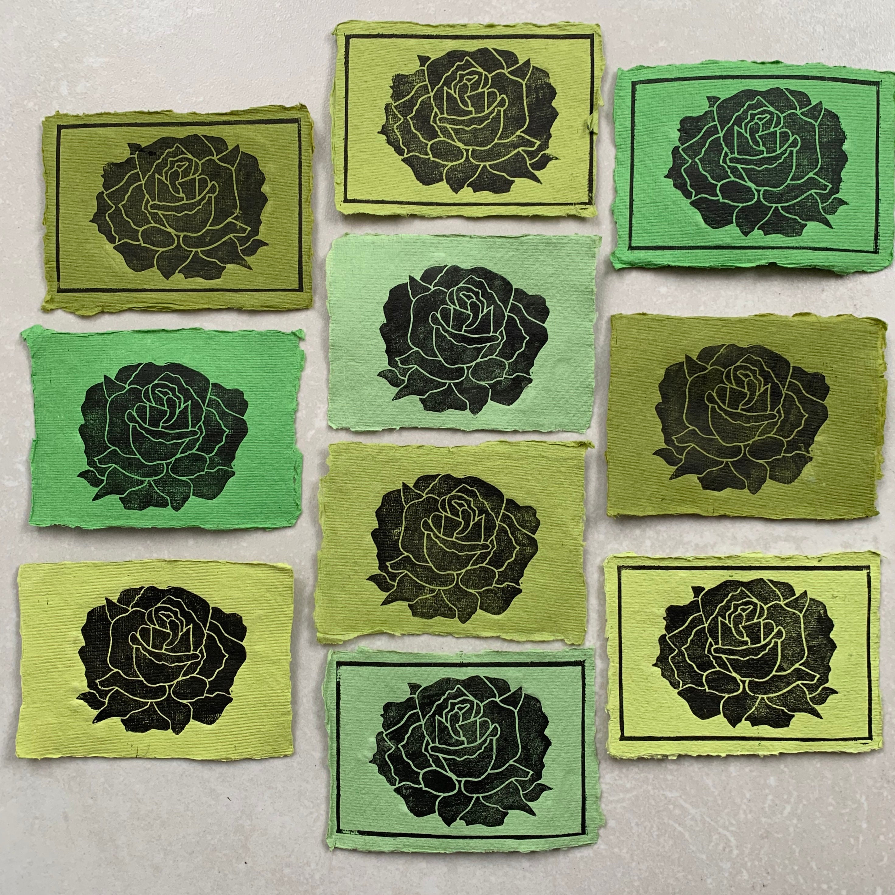 MINI ROSE A7 - Original Linocut Print, Botanical Illustration, Lino ...