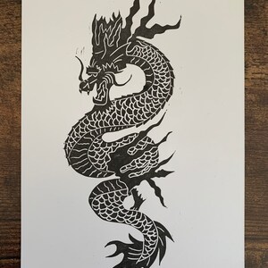AQUA A5- Original Linocut Print, Dragon Print, Lino Print, A5 Print ...