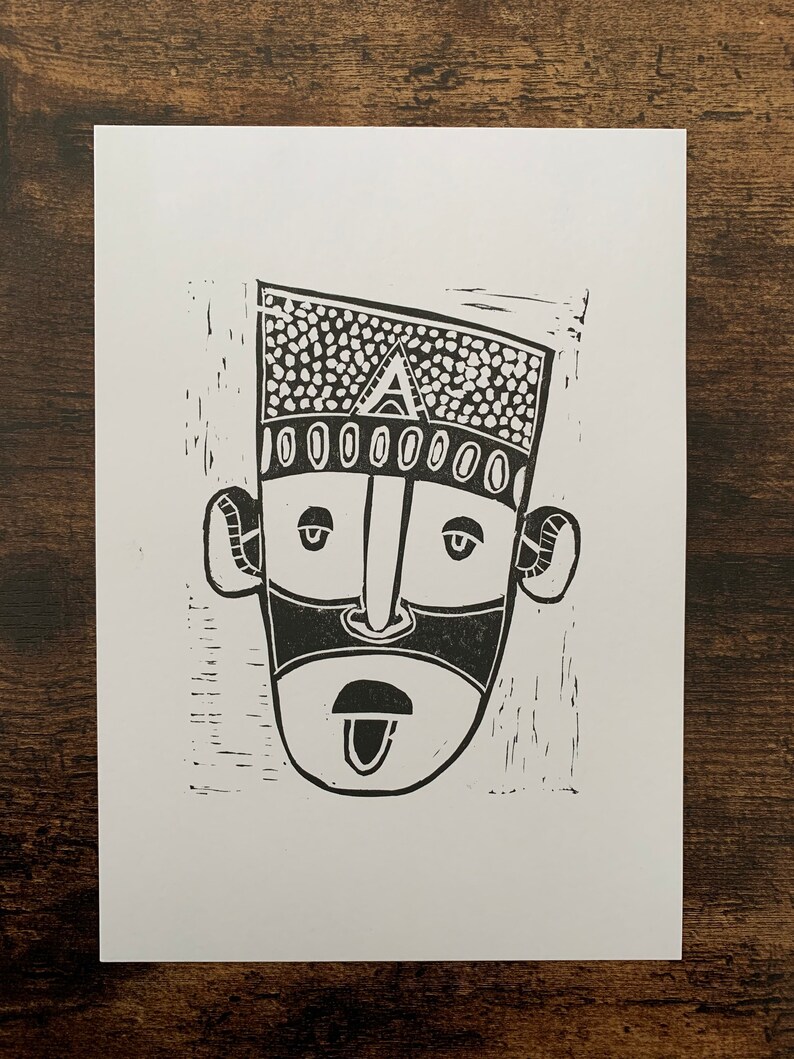 BALI FACES- Original Linocut Print, Bali Inspired, Funky Face, Abstract ...