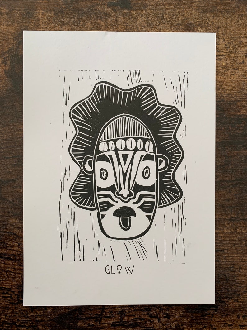 BALI FACES- Original Linocut Print, Bali Inspired, Funky Face, Abstract ...