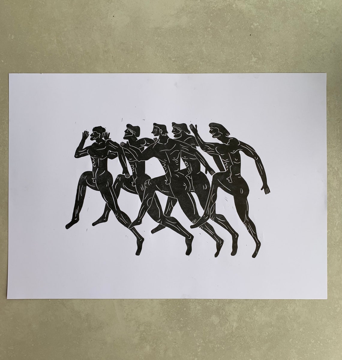 THE FOOTRACE A3- Original Linocut Print, Greek Mythology Print, Ancient ...