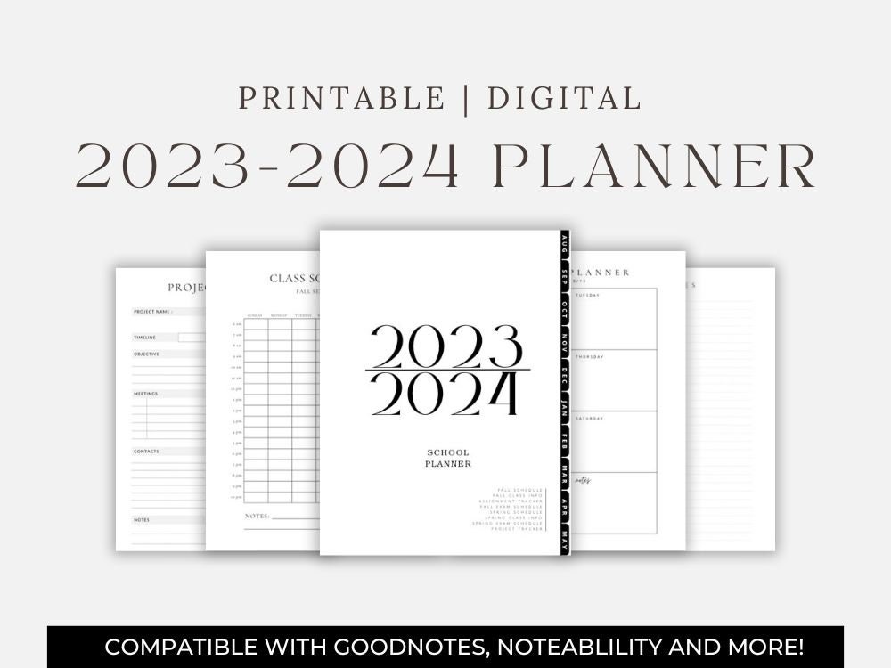 School Planner: 2023-2024 School Year Digital Planner, Assignment List ...