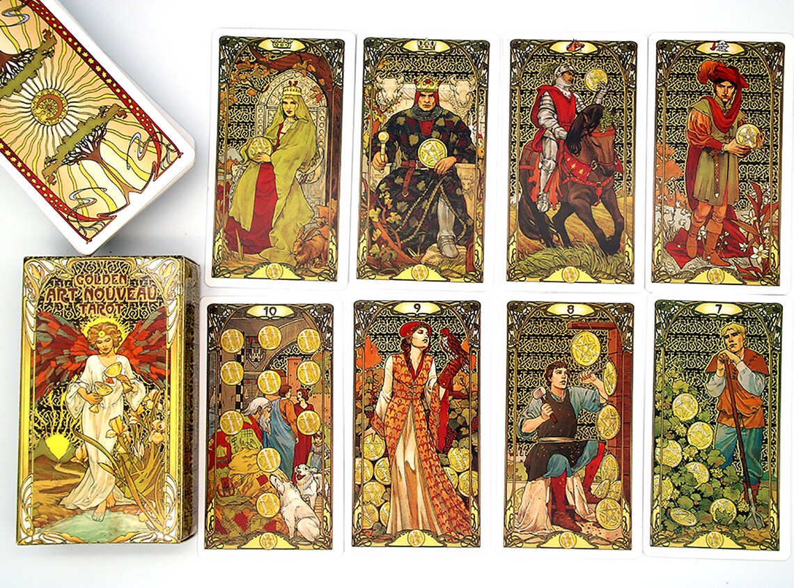 Golden Art Nouveau Tarot Deck 78Pcs Tarot Cards Size | Etsy