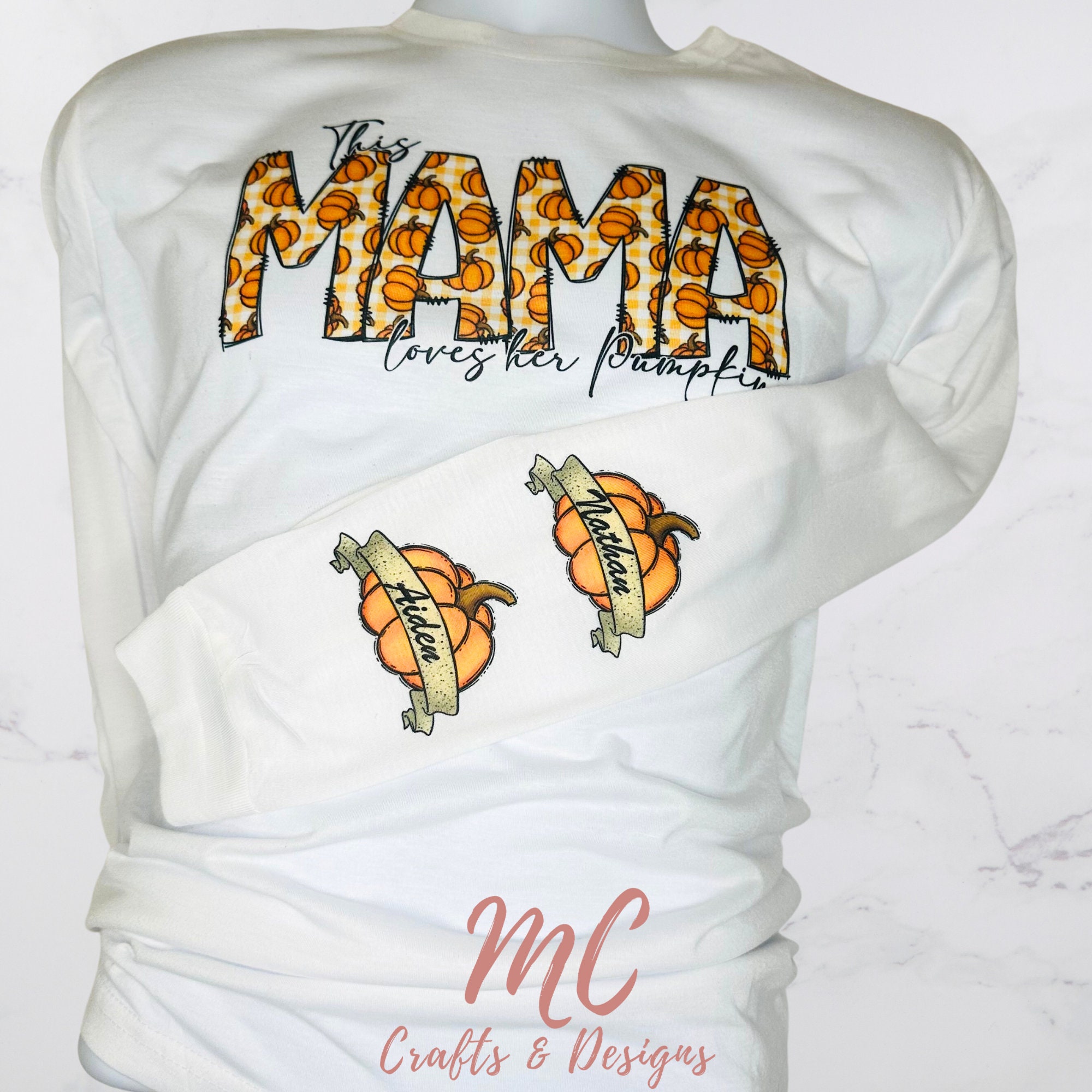 This Mama Loves Her Pumpkins, Cute Mama Long Sleeve Shirt, Personalized ...