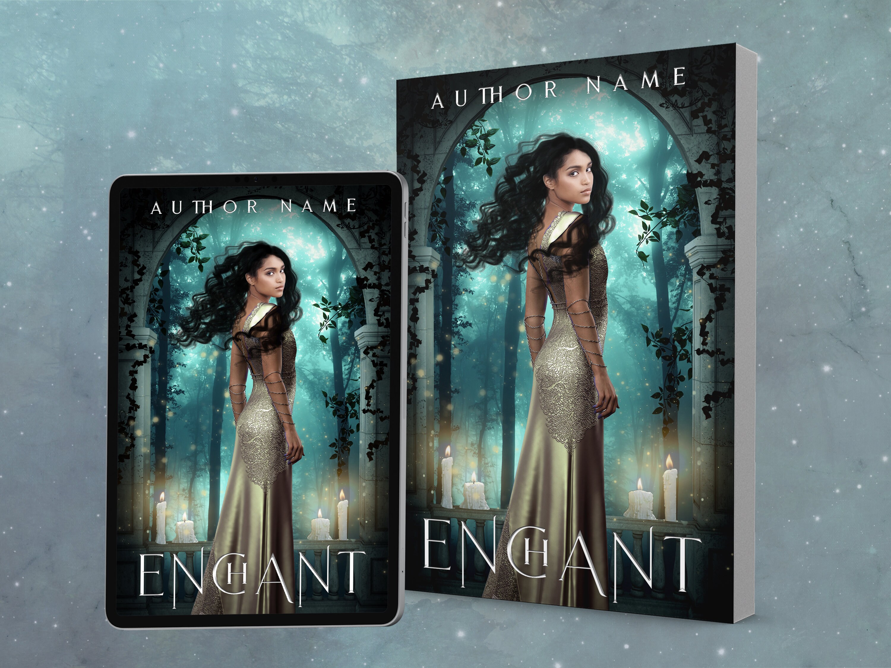 Premade Fantasy Romance Book Cover Design Woman In Dress With Blowing