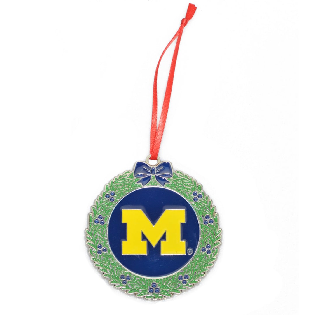 Michigan Wolverines Wreath Metal Christmas Ornament - Etsy