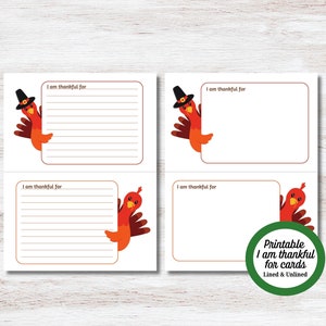 I Am Thankful for Printable Cards, Thanksgiving Activity, Turkey ...
